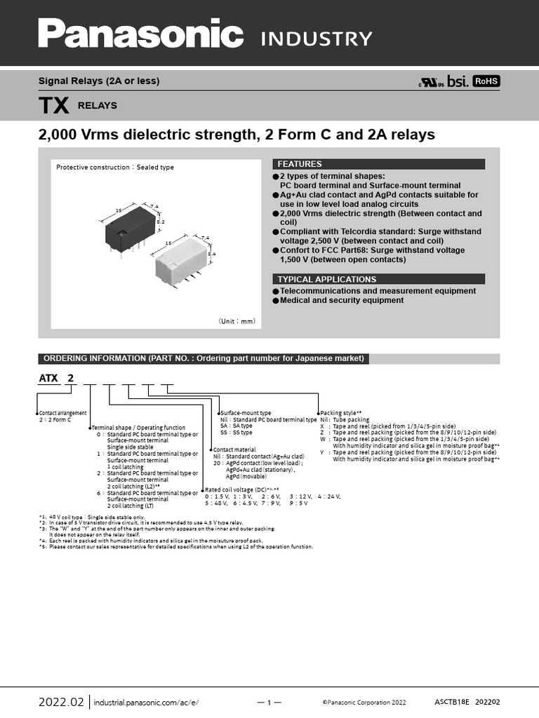 Panasonic 03172022 TX-Relays | PDF | Relay | Inductor
