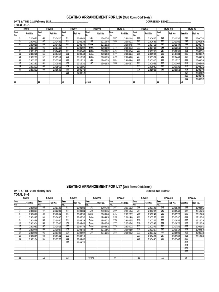 Seating Arrangement Mid Sem | PDF