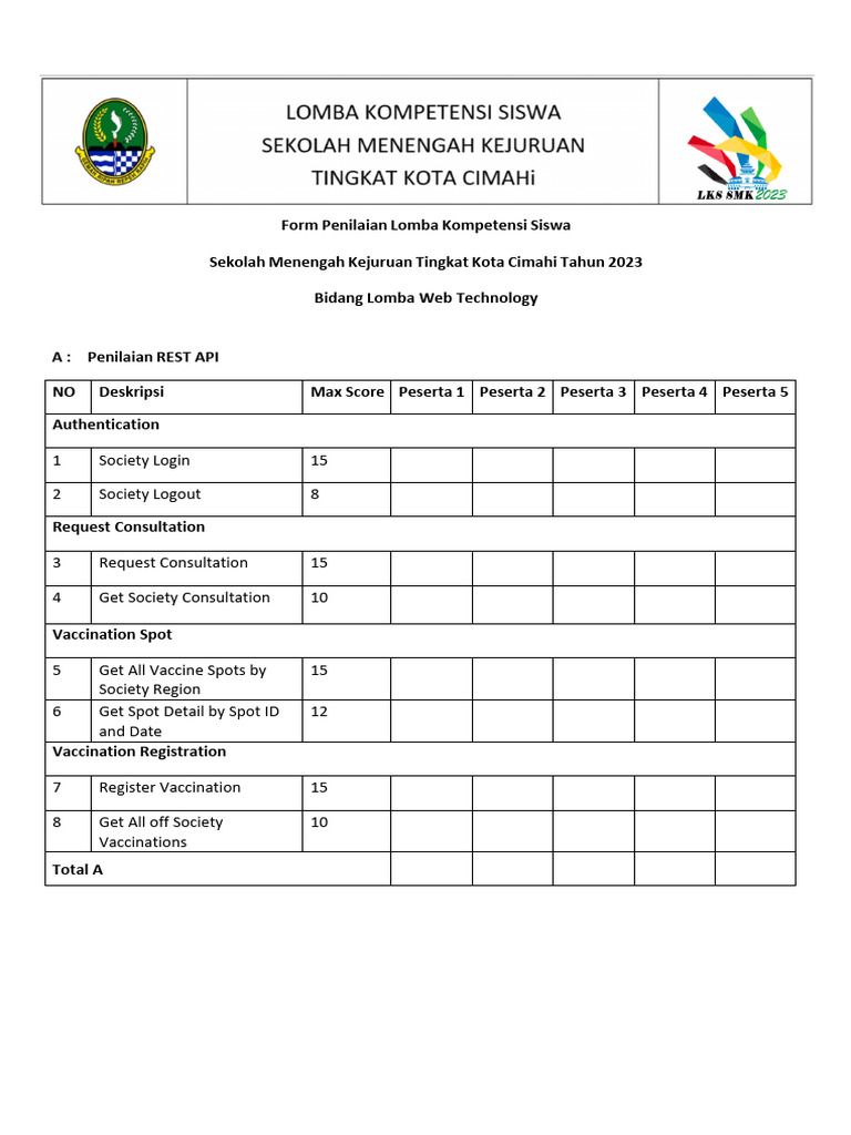 Form Penilaian LKS Web Technology Kota Cimahi 2023 | PDF