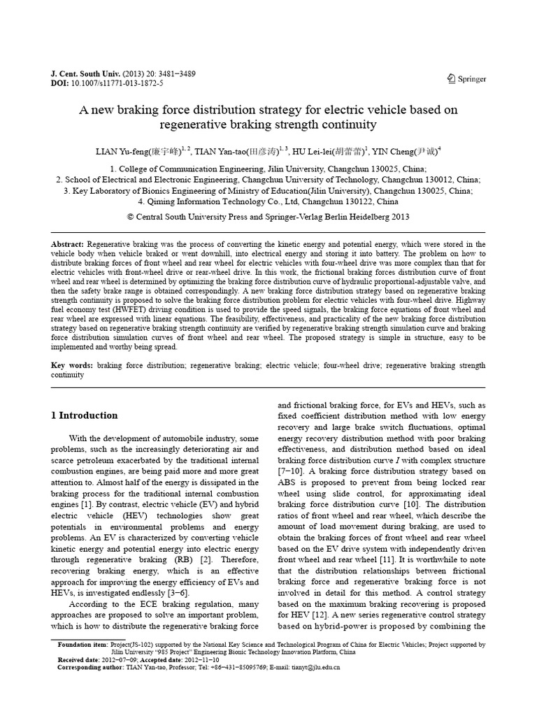 Braking Force Strategy for Electric Vehicles | PDF | Brake | Force
