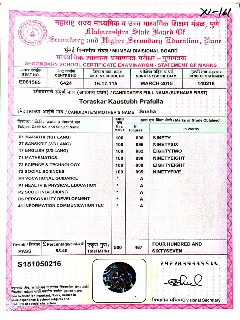 10th Certificate and Marksheet | PDF