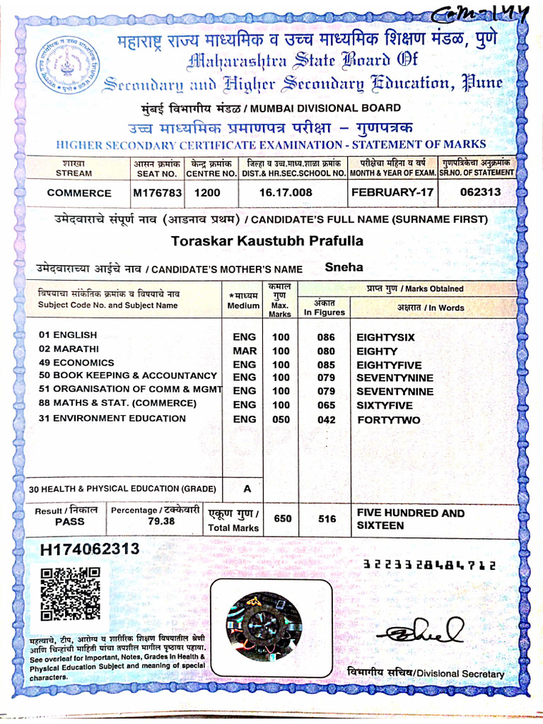 12th Marksheet Ad Certificate | PDF