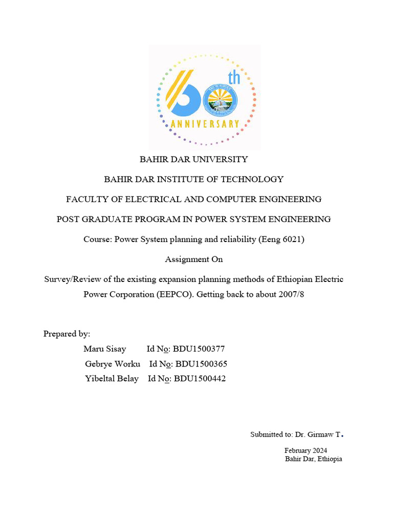 Review EEPCO Plannig & Expansion Assignment | PDF