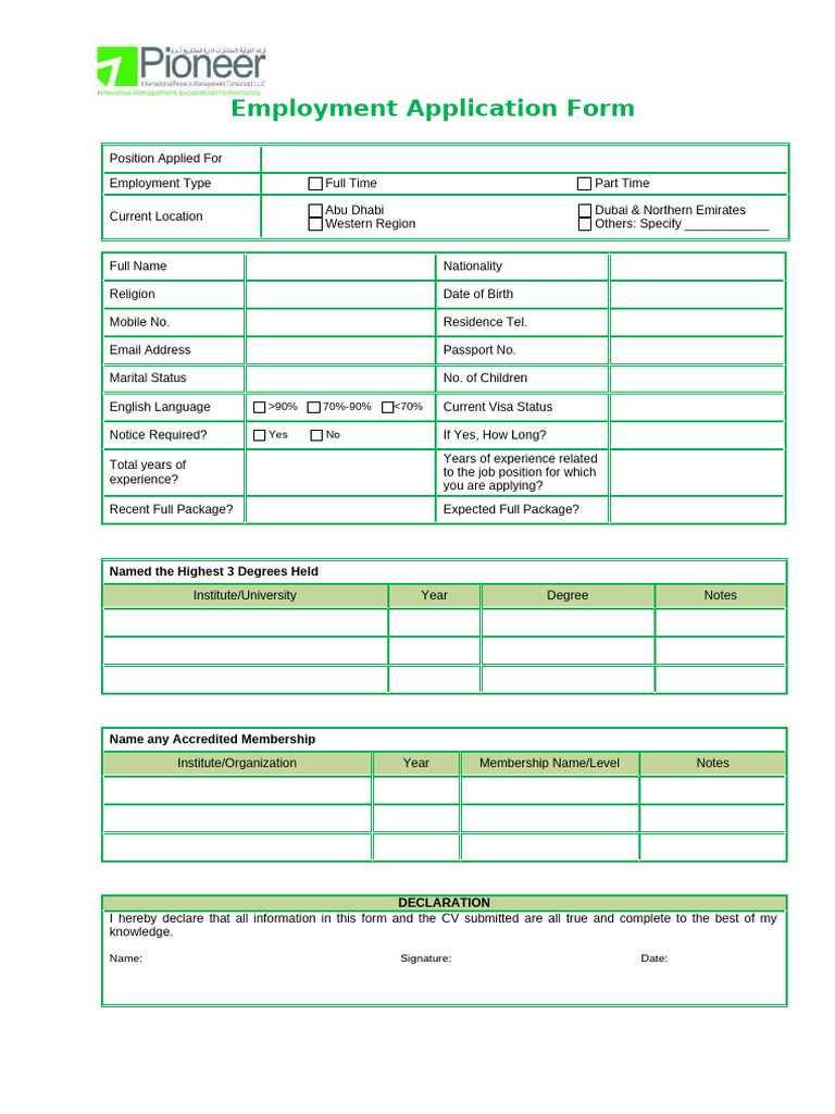 Employment Application Form | PDF