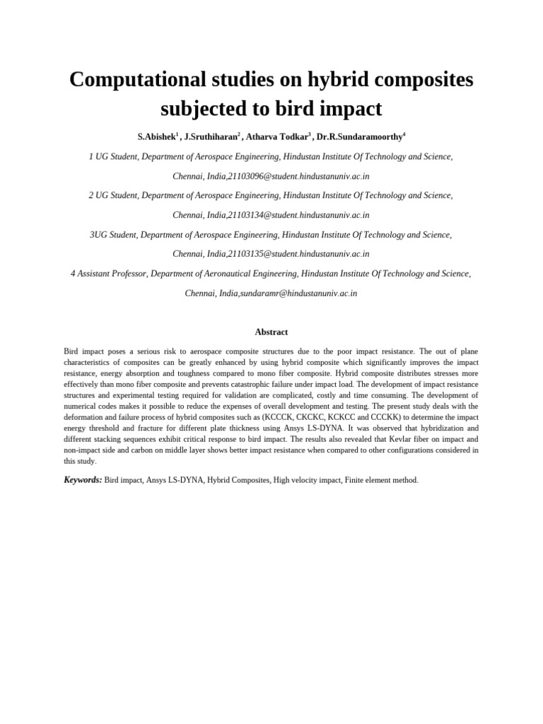 Bird Impact on Hybrid Composites Analysis | PDF