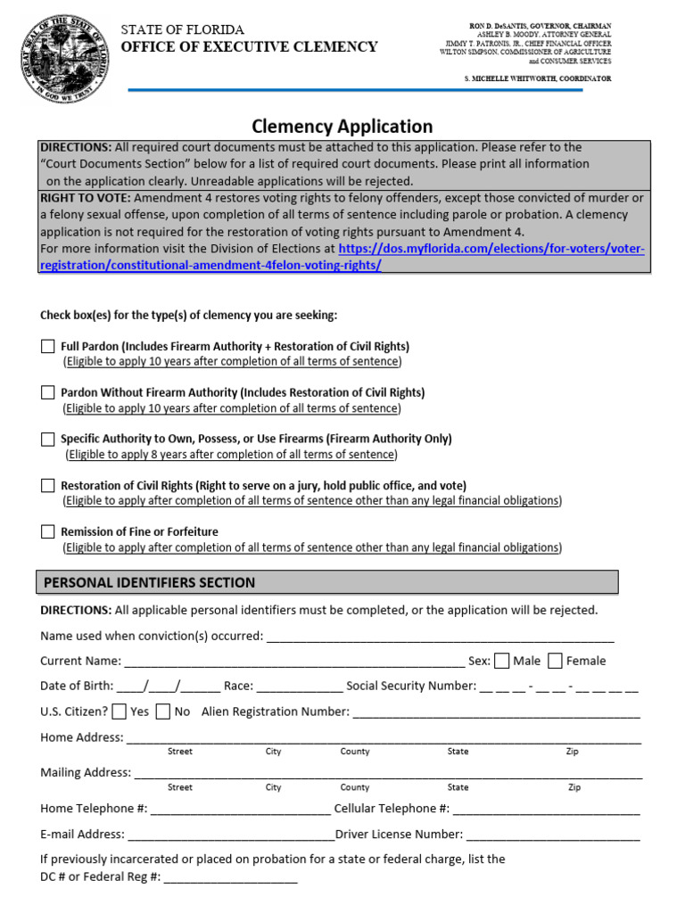 Florida Clemency Application Guide | PDF | Pardon | Felony