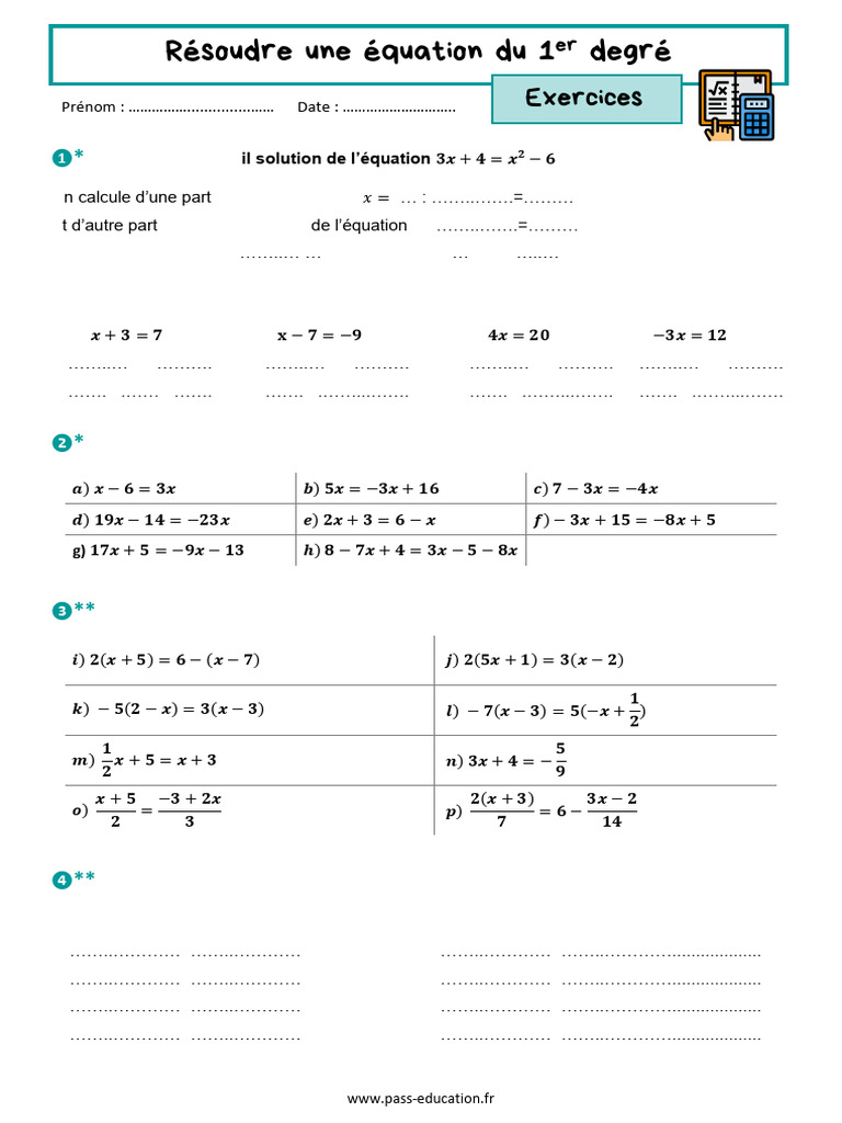 Exercices Résoudre Une Équation Du Premier Degré - 3ème | PDF