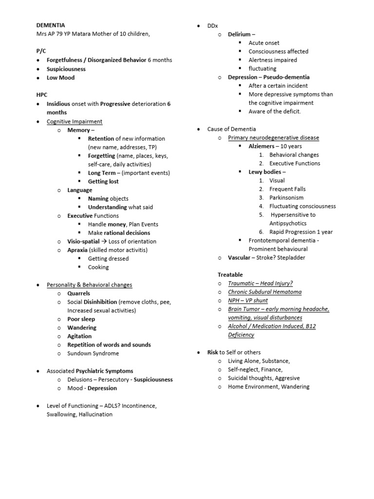 Dementia Overview and Management Guide | PDF | Dementia | Major ...