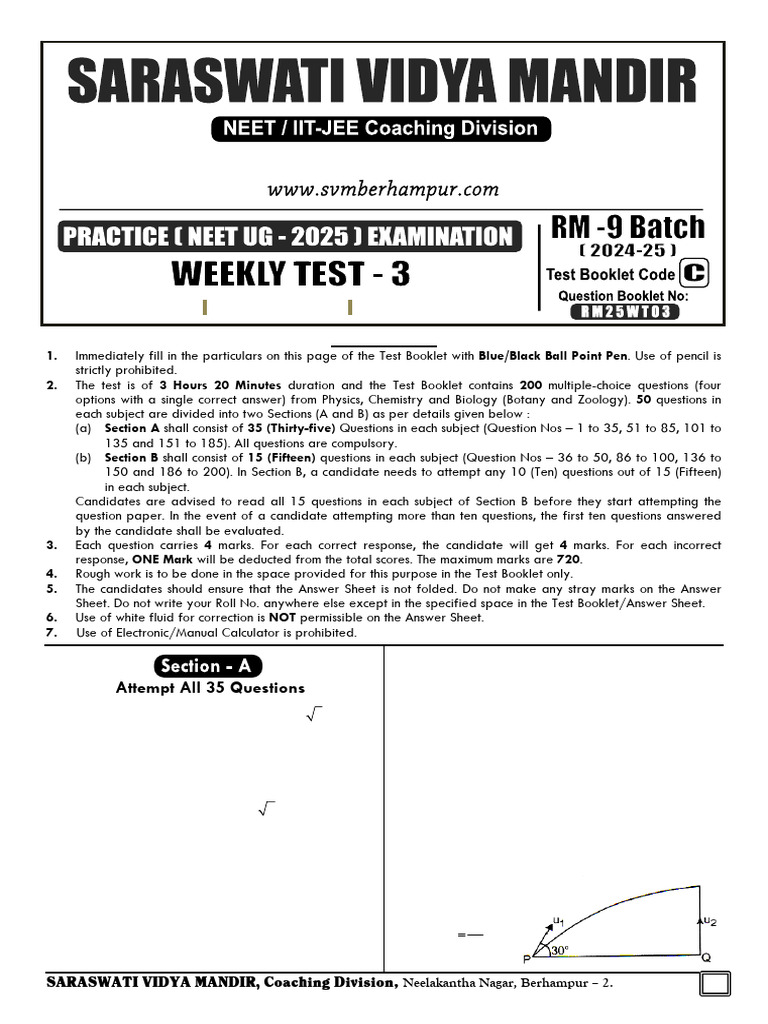 RM-9 WT-3 07-July-2024 Ques Key SVM NKG | PDF | Projectiles | Multiple Choice