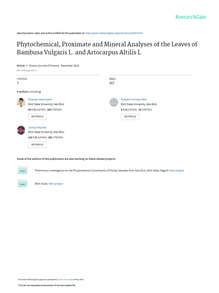 Phytochemical Proximate and Mineral Analyses of TH | PDF | Magnesium