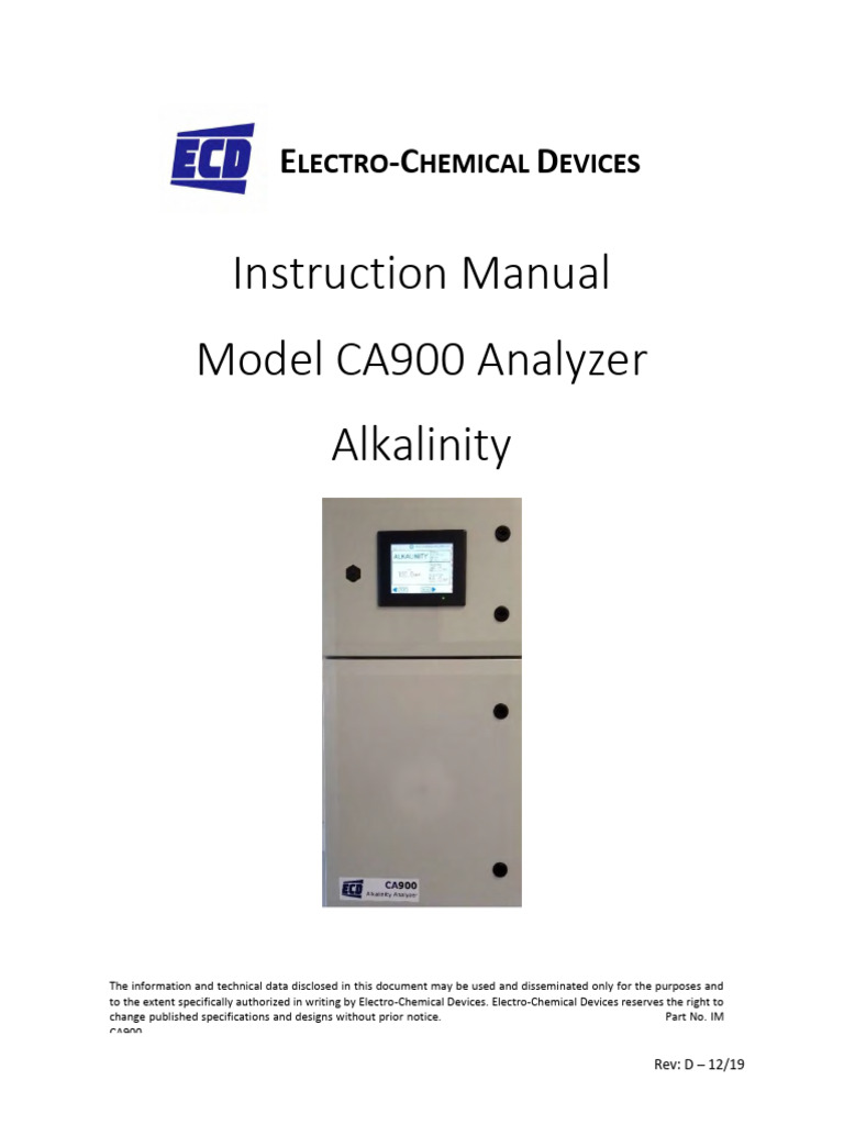 CA900 Alkalinity Analyzer Manual Rev. D1 | PDF | Titration | Chemistry