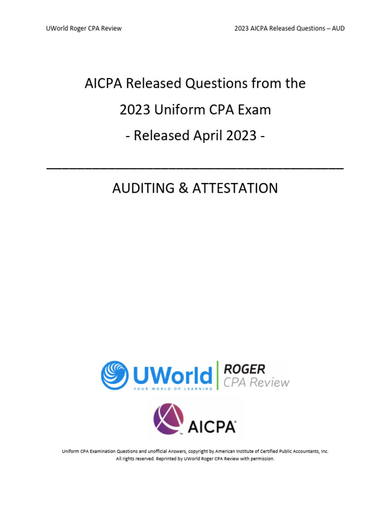 2023 Aicpa Questions-Aud | PDF | Uniform Certified Public Accountant ...