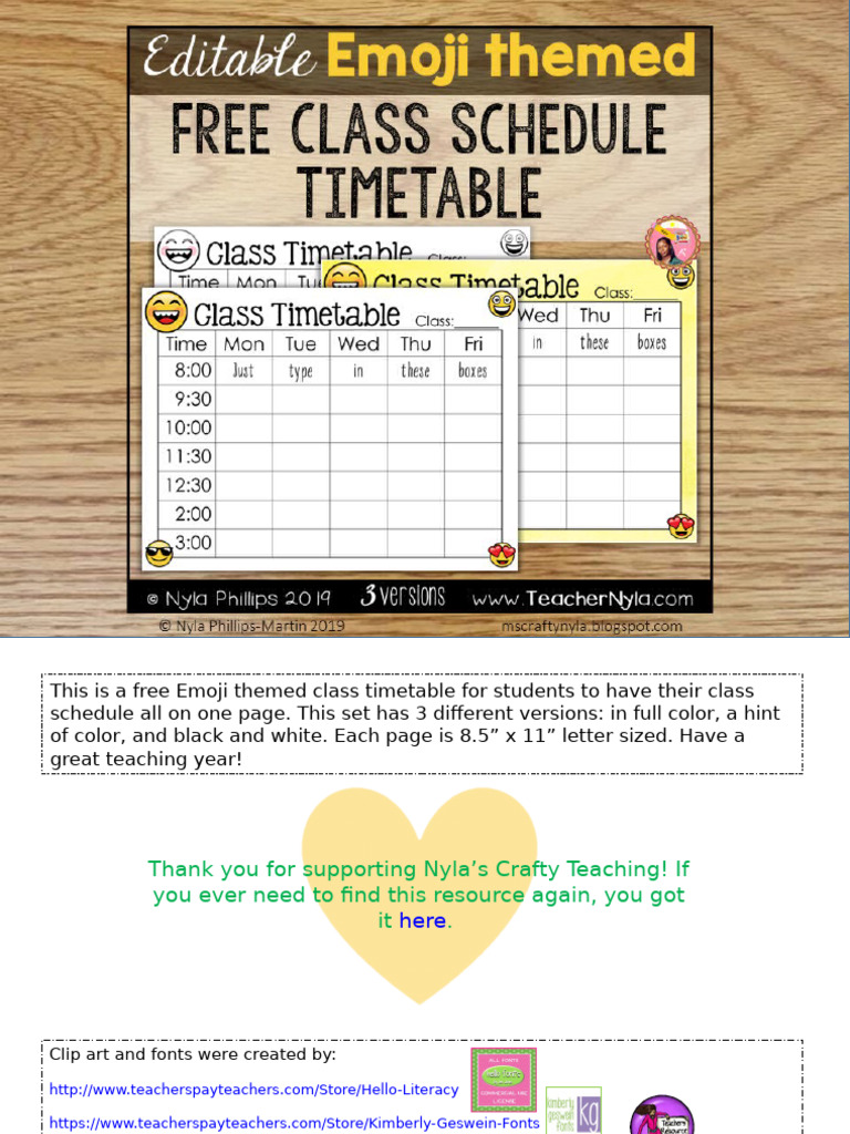 FreeEditableHomeschoolClassTimetableEmojiTheme 1 | PDF