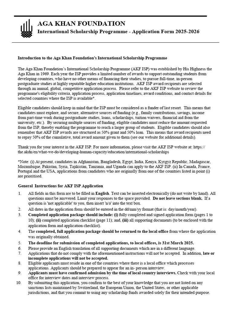 2025-2026 AKF ISP Application Form - Updated 24 | PDF