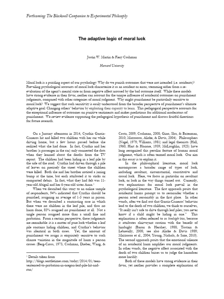 Adaptive Logic of Moral Luck | PDF | Intention | Punishments