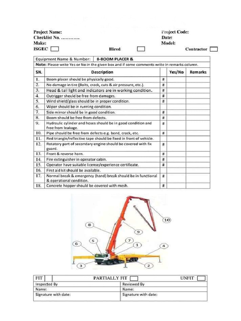 Boom Place (Concreter) Checklist | PDF