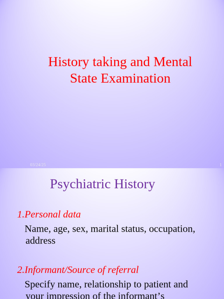 Psychiatric History & Mental State Exam Guide | PDF | Mental Disorder ...