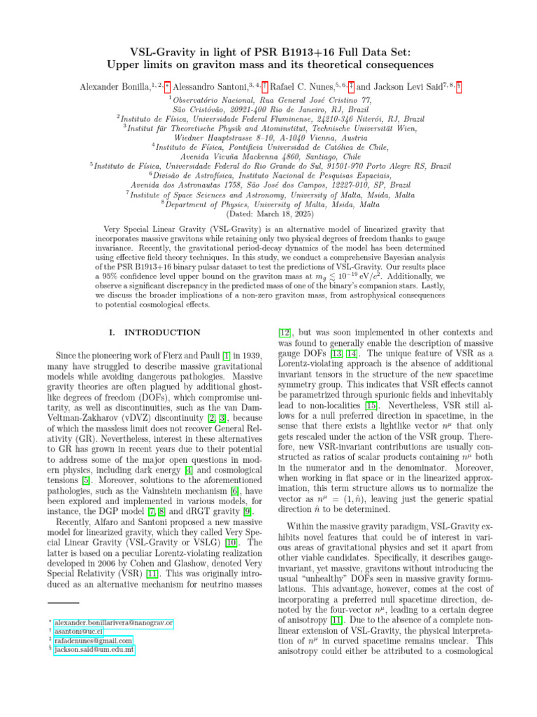 VSL-Gravity in Light of PSR B191316 Full Data Set | PDF | Gravity ...