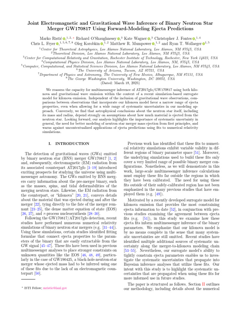 Joint Electromagnetic and Gravitational Wave Infer | PDF | Statistical Inference | Stars