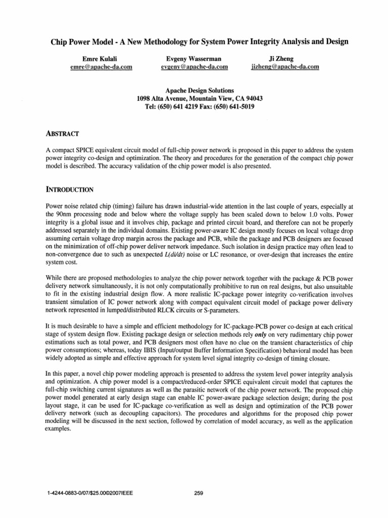 Chip Power Model - A New Methodology For System Power Integrity Analysis and Design | PDF ...