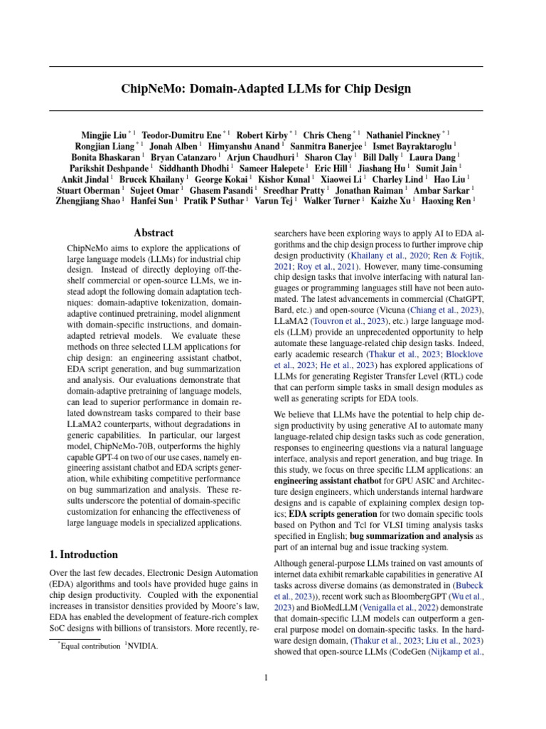 Chipnemo: Domain-Adapted Llms For Chip Design: Equal Contribution Nvidia | PDF | Computing ...