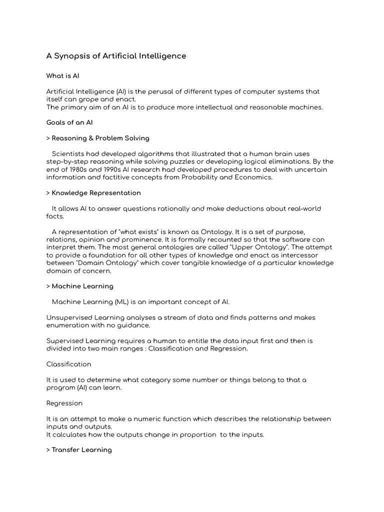 A Synopsis of Artificial Intelligence | PDF | Artificial Intelligence | Intelligence (AI ...