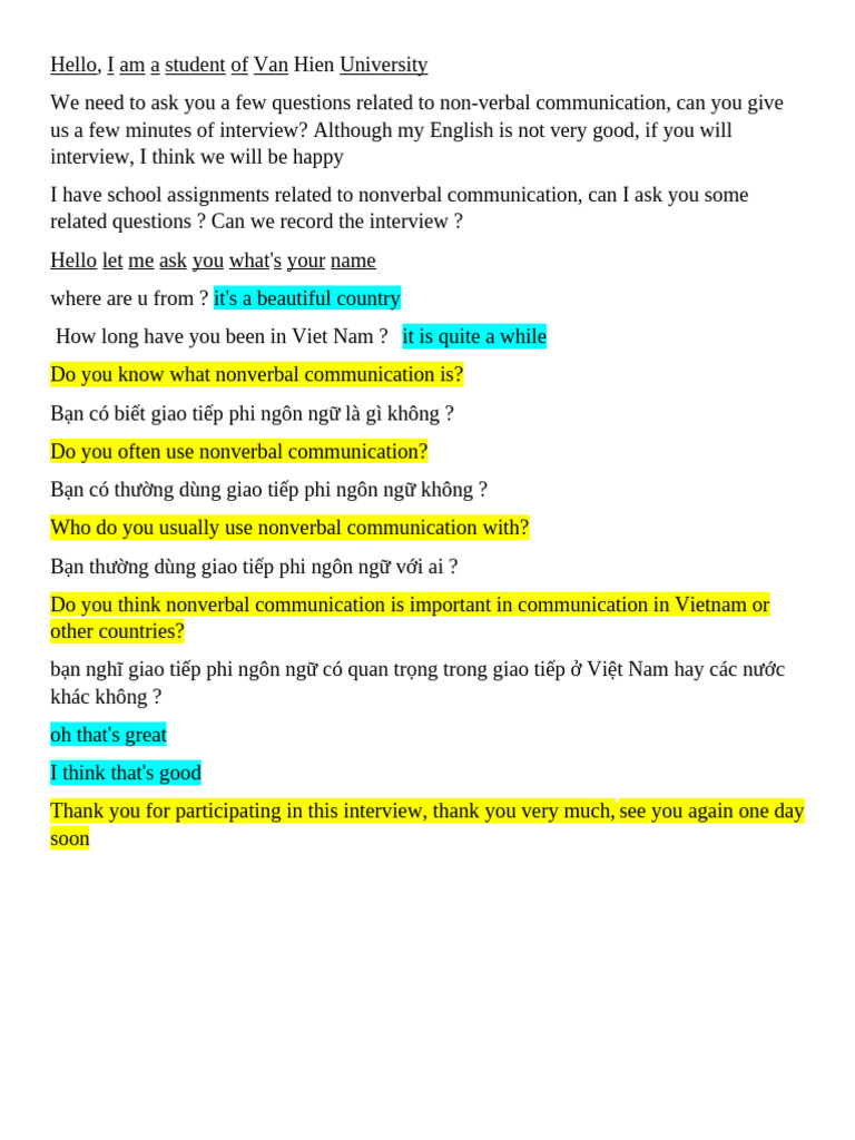 Non-Verbal Communication Interview Questions | PDF