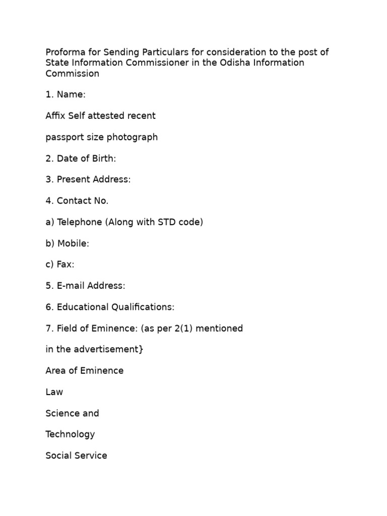 Proforma For Sending Particula | PDF