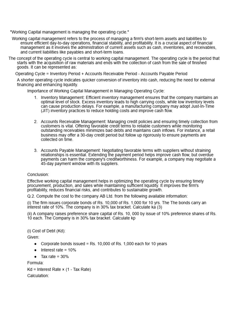 Corporate Finance Solved Problems | PDF | Working Capital | Inventory