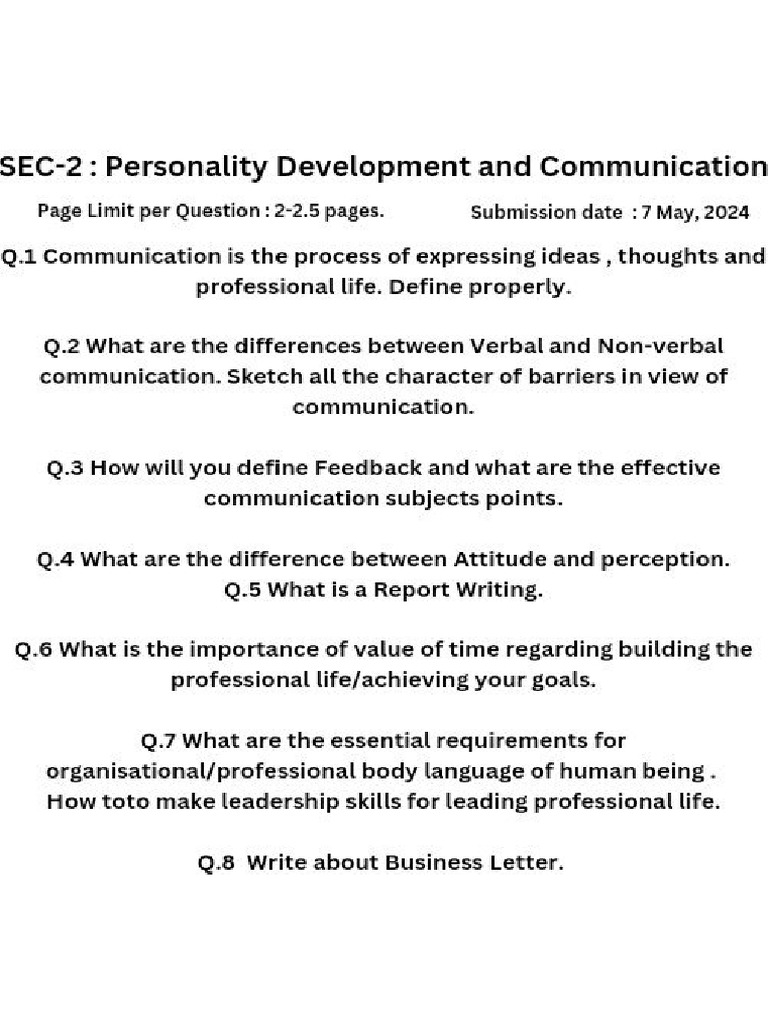 SEC - Personality Development and Communication Assignment | PDF