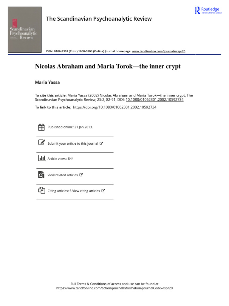 Yassa-Nicolas Abraham and Maria Torok-The Inner Crypt | PDF ...