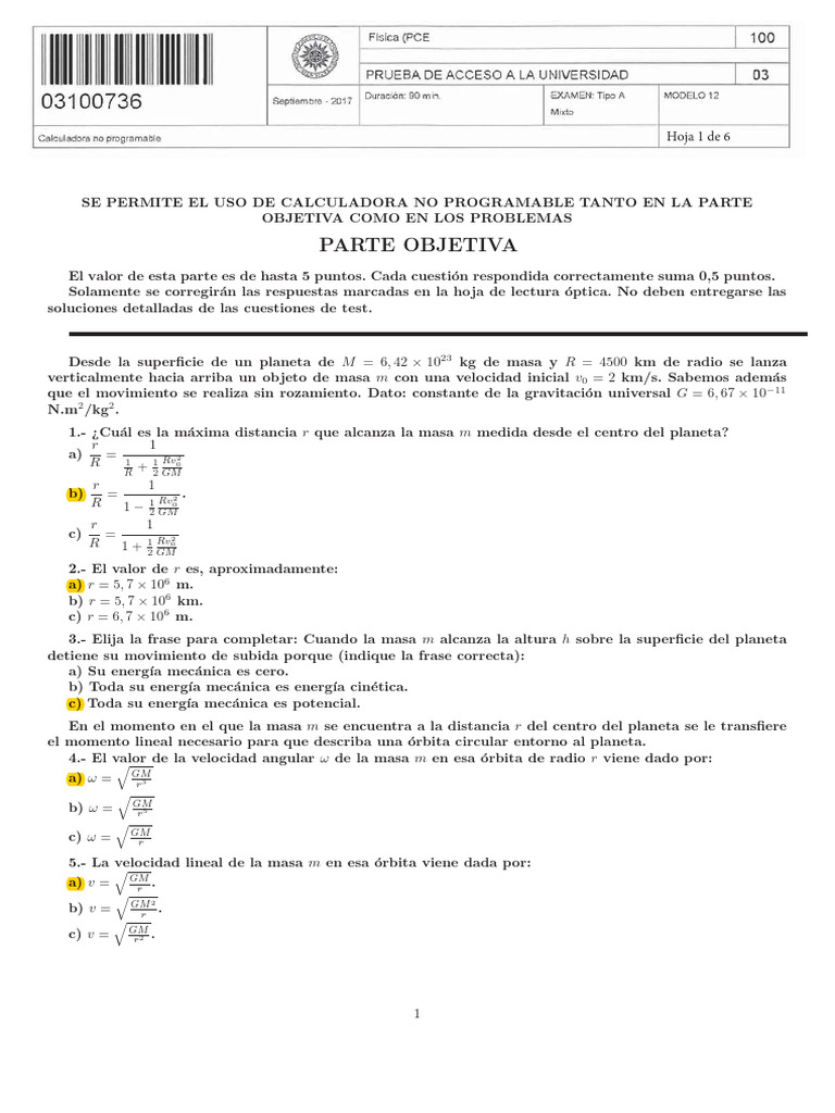 005B - SOL - Examen PCE Física Sept 2017 | PDF | Frecuencia | Sonido