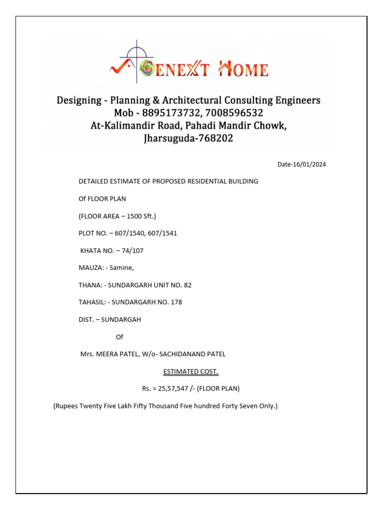 Meera Estimate Front Cover | PDF