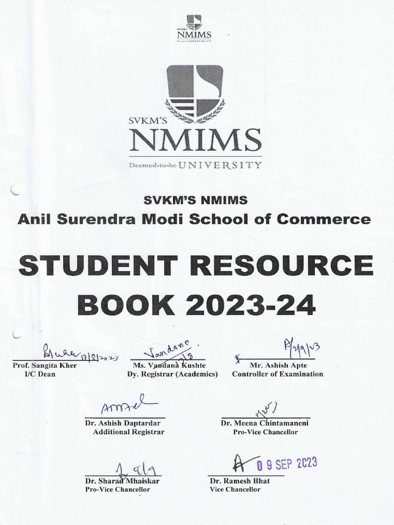 NMIMS Student Resource Book 2023-24 | PDF | Intimidation | Academic Term