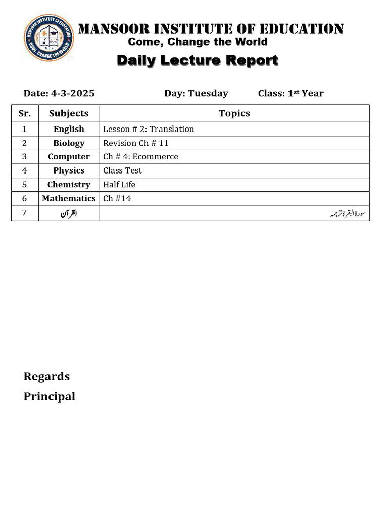 1st Year 4-3-25 Tue | PDF