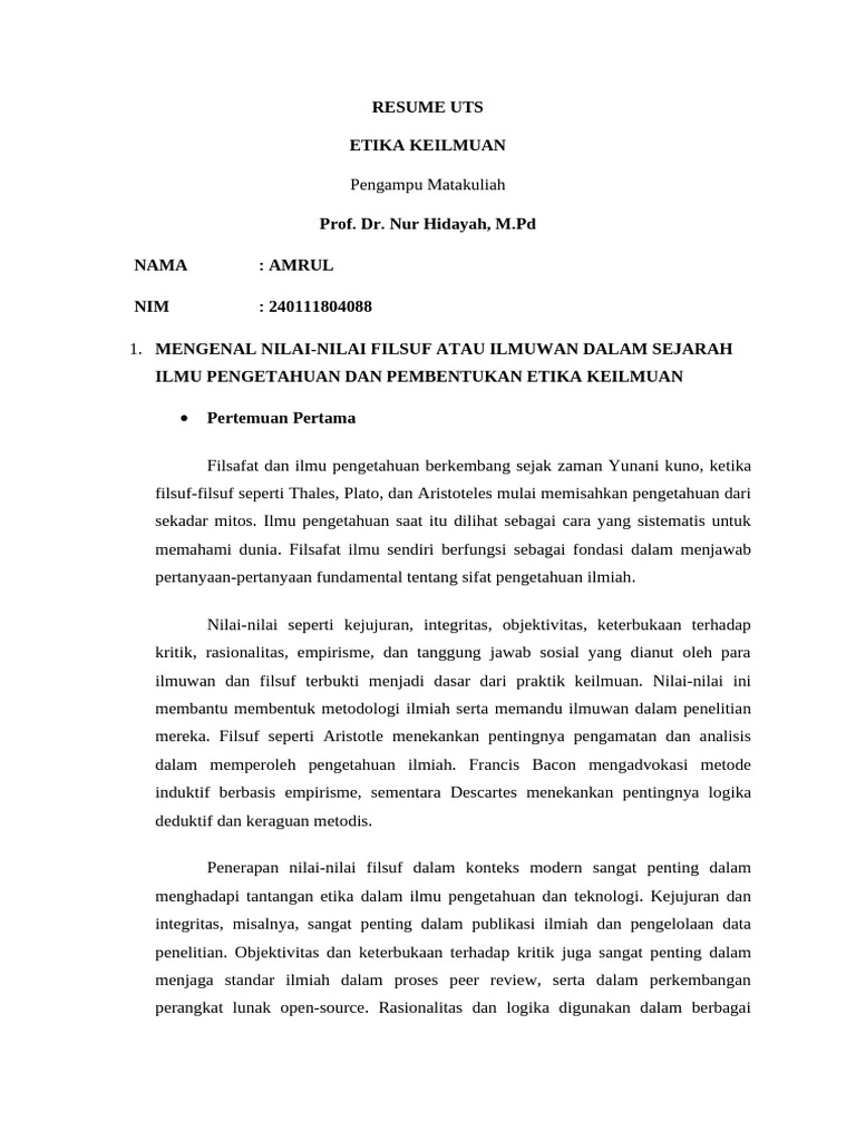 Am (Resume Etika Keilmuan) | PDF