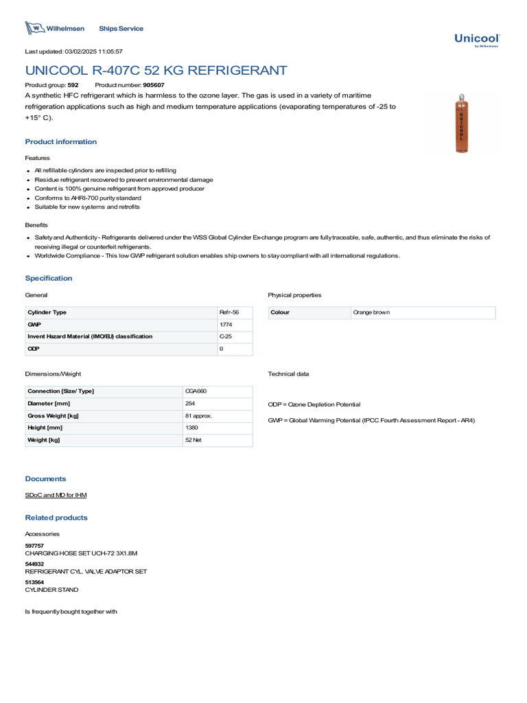 Unicool R-407C 52 KG Refrigerant | PDF