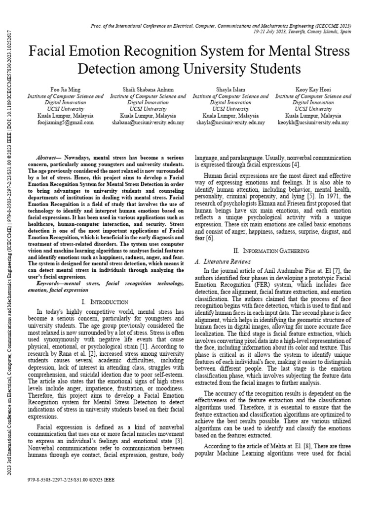 Facial Emotion Recognition System For Mental Stress Detection Among University Students | PDF ...