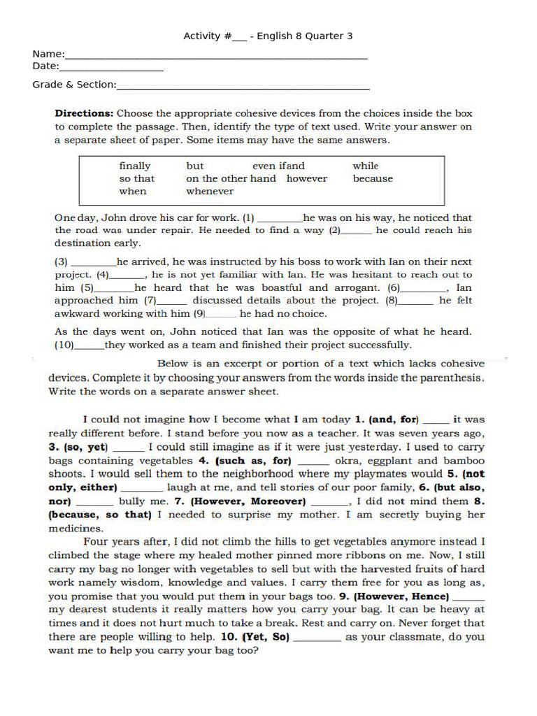 Activity in English Cohesive Device | PDF