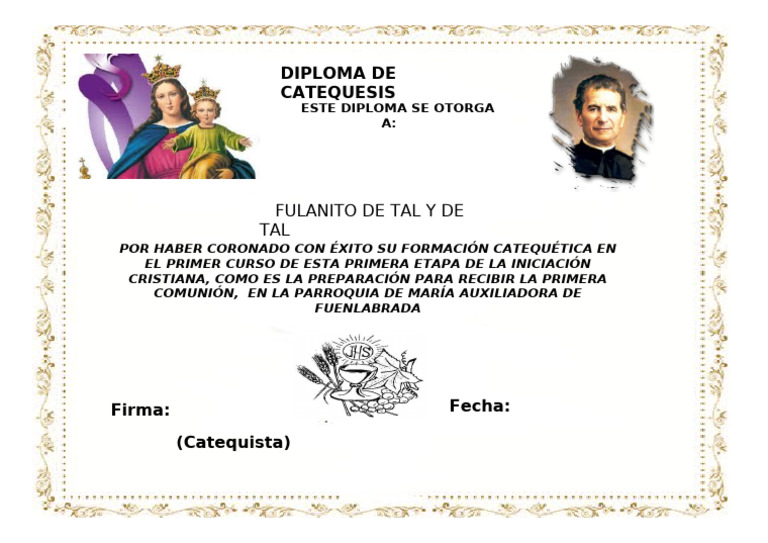 Diploma de Catequesis para Primera Comunión | PDF