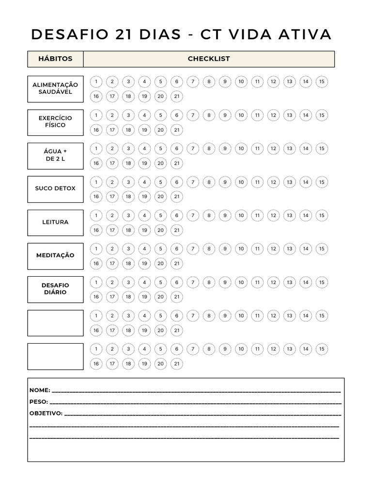 Cópia de CHECKLIST 21 DIAS | PDF