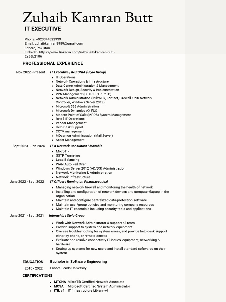 Zuhaib Kamran Butt IT Executive | PDF | Computer Network | Point Of Sale