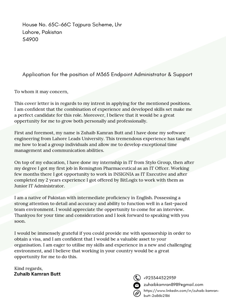 Zuhaib Kamran Butt-Cover Letter | PDF