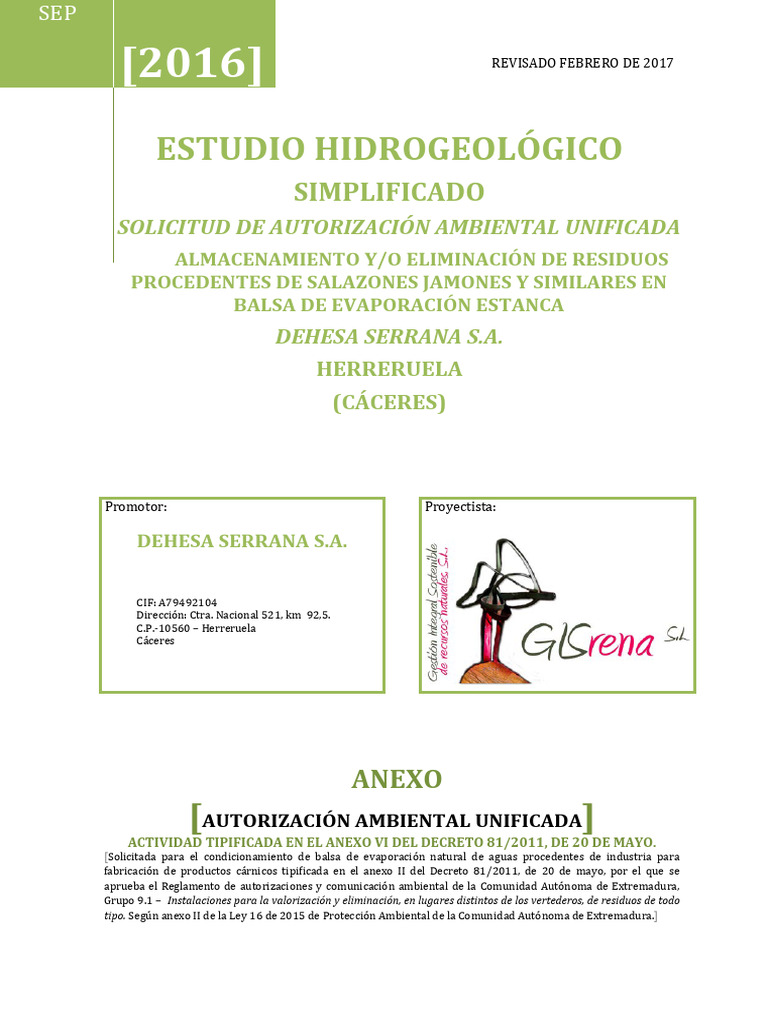 Anexo Est Hidrogeo Herreruela | PDF | Agua subterránea | Roca clástica