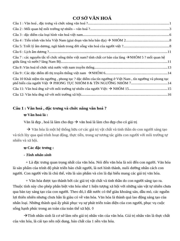 CSVH ĐỀ CƯƠNG 1 | PDF