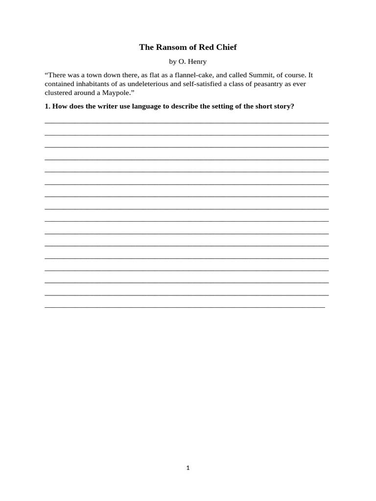 Ransom of Red Chief Analysis Questions | PDF
