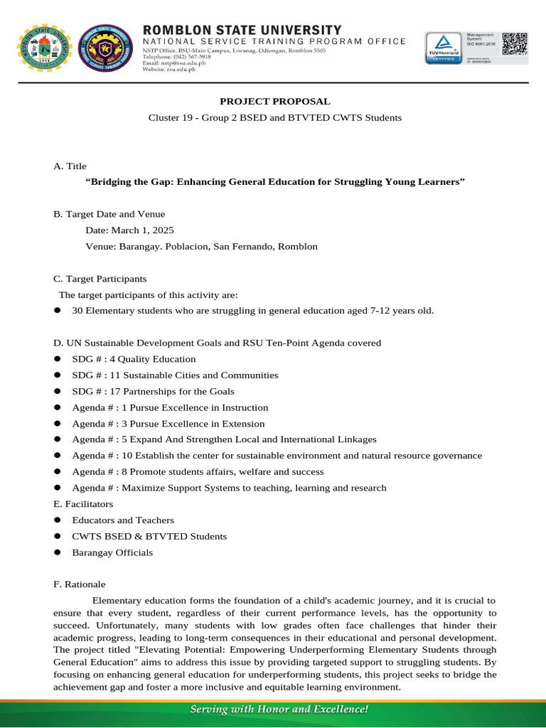 TED PROJECT PROPOSAL Corrected - Copy | PDF | Cognition | Learning