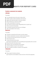 125 Positive Report Card Comments | PDF | Classroom | Teachers