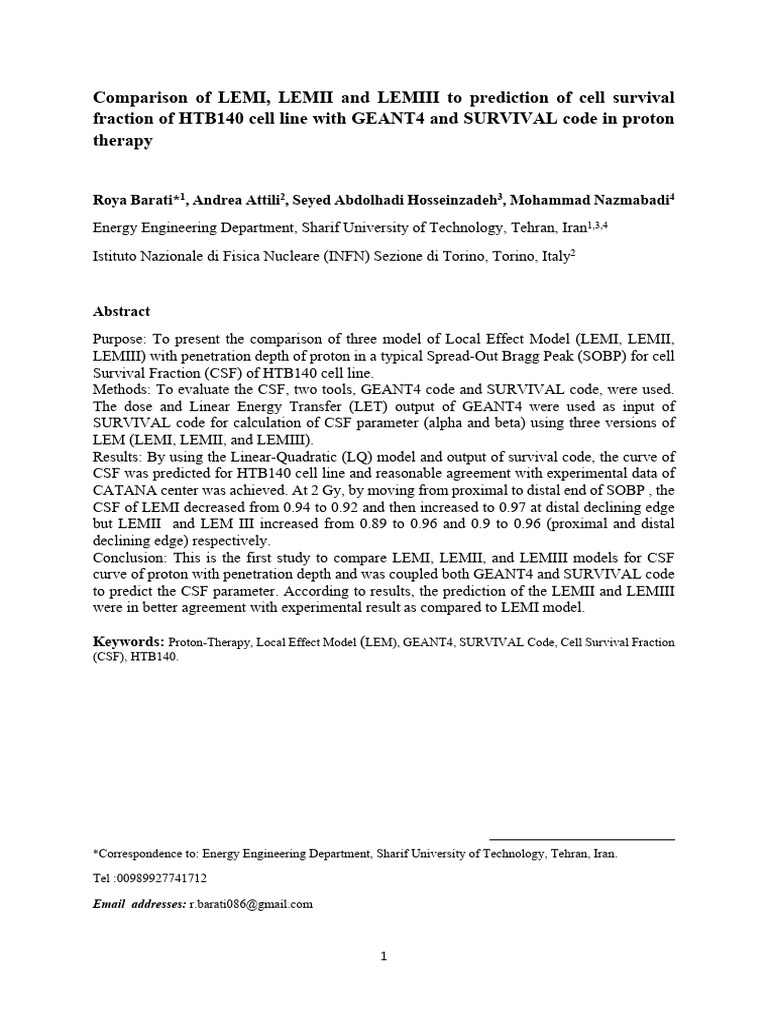 Barati Et Al. - 2023 - Comparison of LEMI, LEMII and LEMIII To Prediction of Cell Survival ...