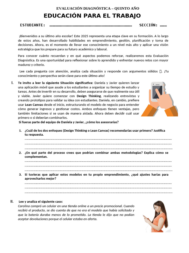 5 Evaluación Diagnóstica Quinto Año 2025 | PDF | Iniciativa empresarial | Evaluación